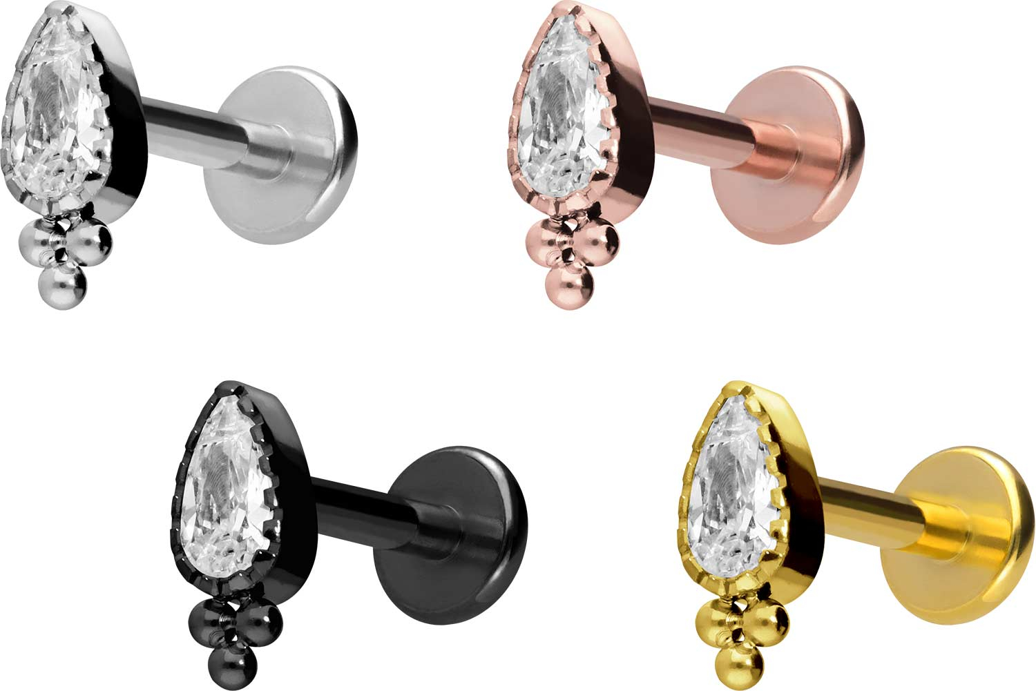 Titanium labret with internal thread CRYSTAL DROP + BALLS | PIERCINGLINE