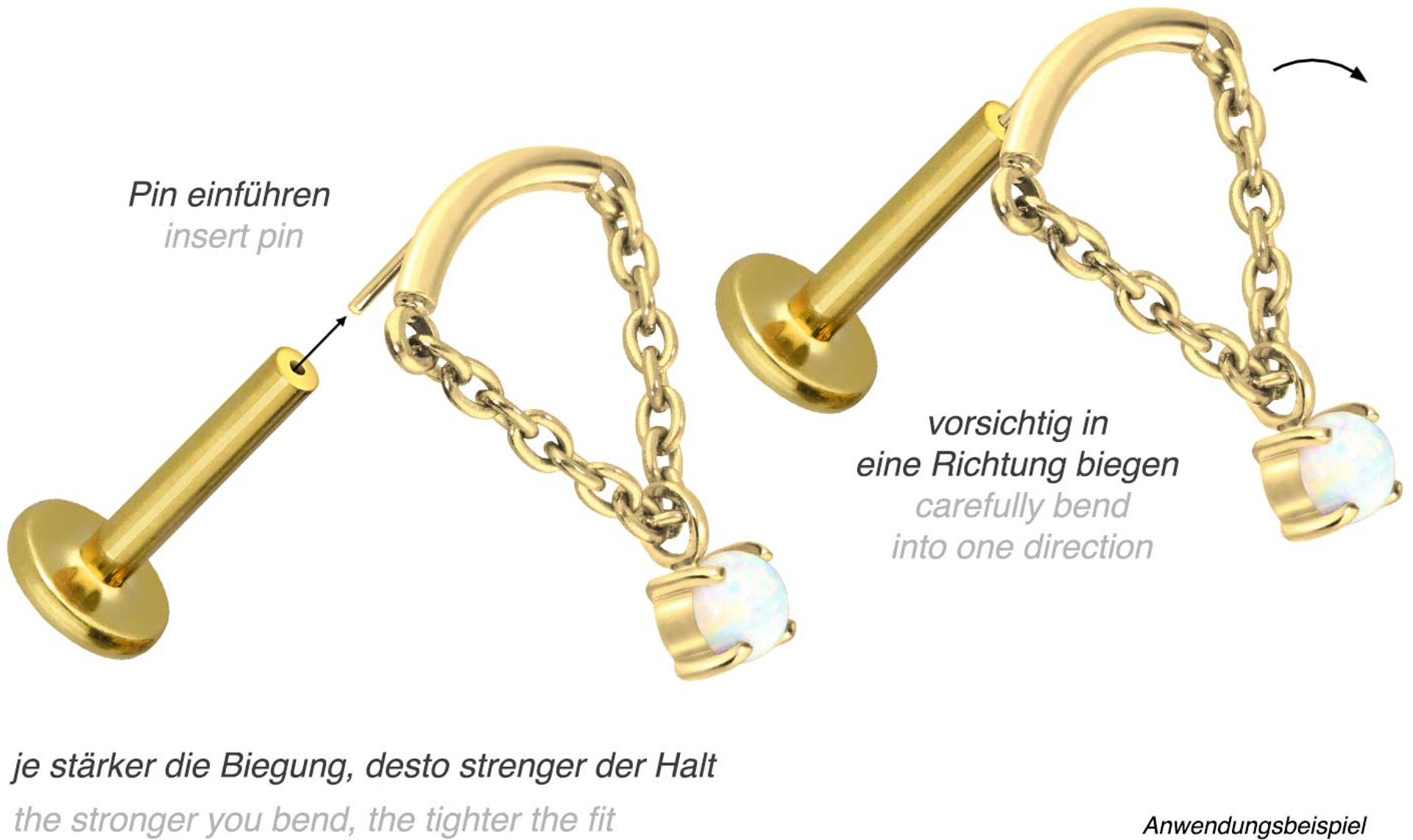 Titan Labret mit Push Fit BOGEN + KETTE + SYNTHETISCHER OPAL | SW ...